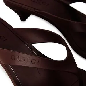 Gucci Dark Brown Thong Kitten Heel Slipper - No