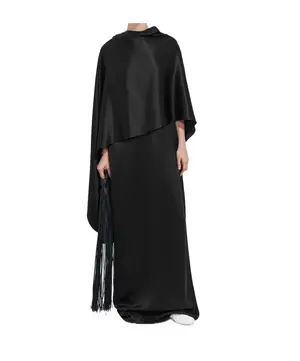 Bottega Veneta Fluid Silk Satin Maxi Dress With Integrated Shawl
