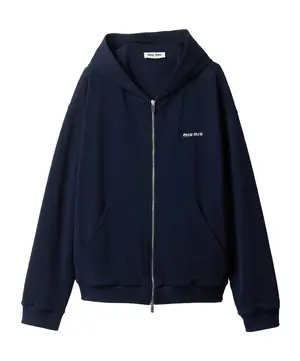 Miu Miu Piqué Cotton Hoodie - Blue