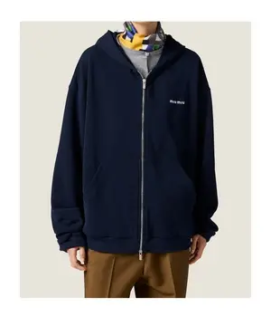 Miu Miu Piqué Cotton Hoodie - Blue