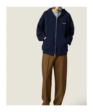 Miu Miu Piqué Cotton Hoodie - Blue