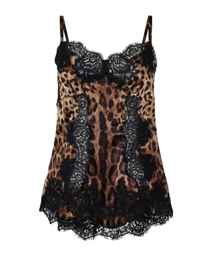 Dolce & Gabbana Leopard Print Lace Camisole - Black