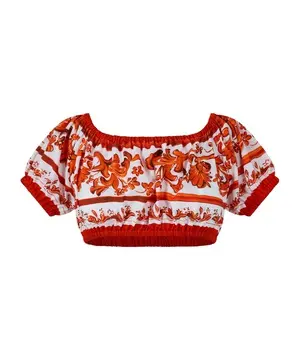 Dolce & Gabbana Short Sleeve Off-shoulder Printed Cropped Top