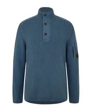 C.P. COMPANY Ribbed Crew Neck Knit With Button Detail