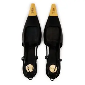 Saint Laurent Slingback High-heeled Pumps With Gold Tone Metal Toe Cap