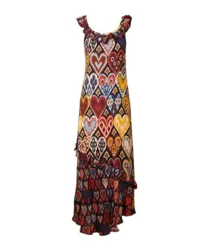 Farm Rio Hearts Ikat Maxi Dress - Brown