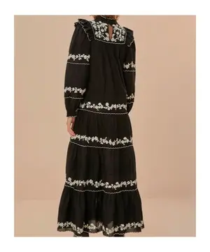 Farm Rio Embroidered Long Sleeve Maxi Dress