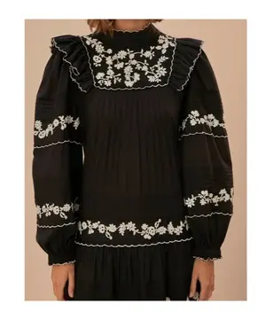 Farm Rio Embroidered Long Sleeve Maxi Dress