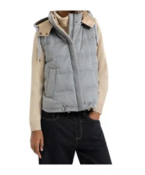 Brunello Cucinelli Sleeveless Down Vest With Drawstring Hood - Grey