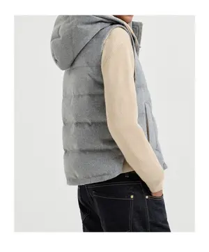 Brunello Cucinelli Sleeveless Down Vest With Drawstring Hood - Grey