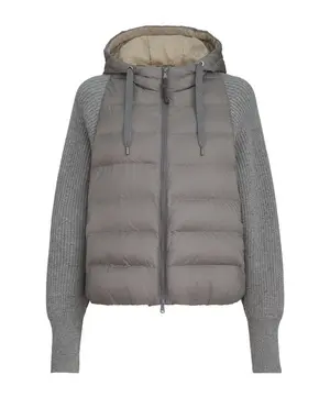 Brunello Cucinelli Padded Jacket With Ribbed Cuffs - Grey