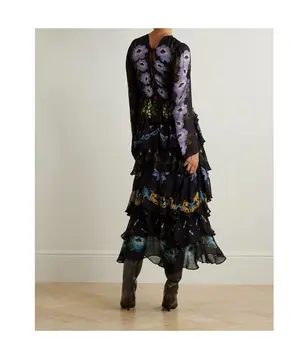 Farm Rio Floral-print Tiered Ruffled Dress