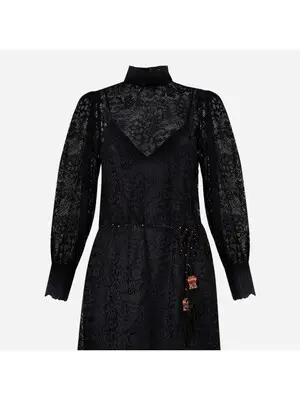 Farm Rio Lace High Neck Maxi Dress With Long Sleeves