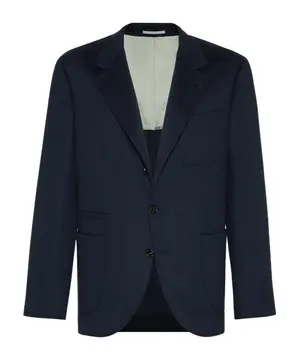 Brunello Cucinelli Notched-lapels Single-breasted Blazer - Navy Blue