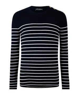 Dolce & Gabbana Striped Knit Jumper With Button Detail - Black