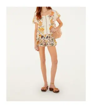 Farm Rio Floral-print Scallop-edge Top - Nude