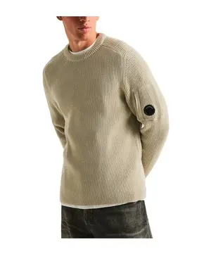 C.P. COMPANY Solid Ribbed Crew Neck Knit Sweater
