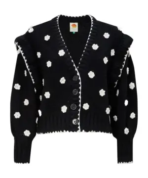 Farm Rio Flower Embellished Ruffled Cardigan