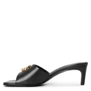 Gucci Leather Square-toe Slide Sandals With Metal Emblem