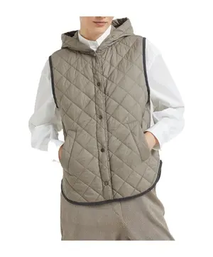 Brunello Cucinelli Quilted Hooded Gilet - Light Brown