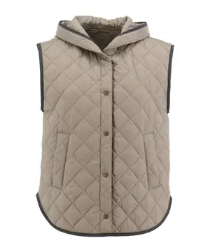 Brunello Cucinelli Quilted Hooded Gilet - Light Brown