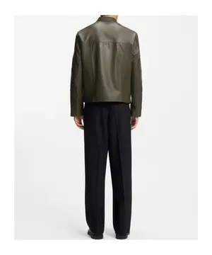 Hugo Boss Grained-leather Jacket In A Slim Fit