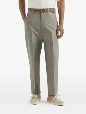 Brunello Cucinelli Cotton And Linen Panama Trousers With Pleat - Gray