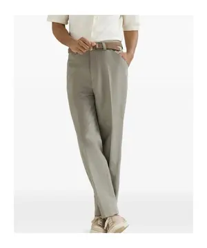 Brunello Cucinelli Cotton And Linen Panama Trousers With Pleat - Gray