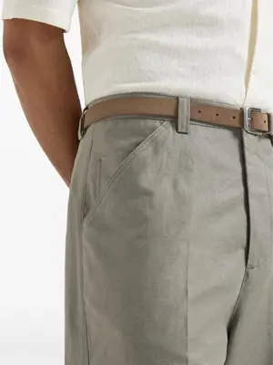 Brunello Cucinelli Cotton And Linen Panama Trousers With Pleat - Gray