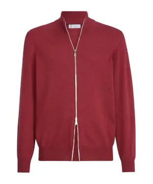 Brunello Cucinelli Turtleneck Zipper Cashmere Cardigan Cherry