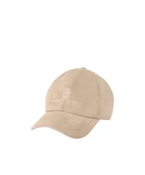 Brunello Cucinelli Embroidered Suede Baseball Cap Beige