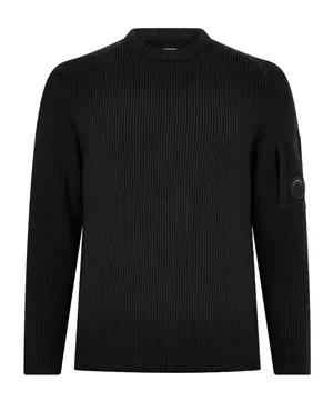 C.P. COMPANY Crew Neck Ribbed Knit Sweater - Black