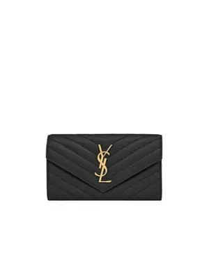 Saint Laurent Cassandre Matelassé Large Flap Wallet In Lambskin - Black