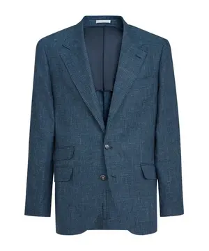 Brunello Cucinelli Houndstooth Single-breasted Blazer - Blue