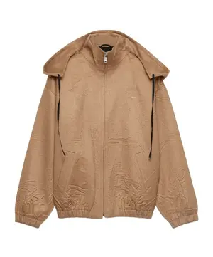 Prada Camel Cashmere Blend Blouson Jacket With Drawstring Hood - Camel Brown