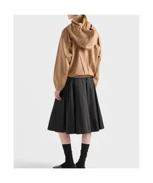 Prada Camel Cashmere Blend Blouson Jacket With Drawstring Hood
