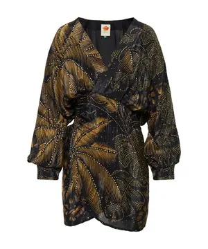 Farm Rio Foliage Wrap Mini Dress - Black