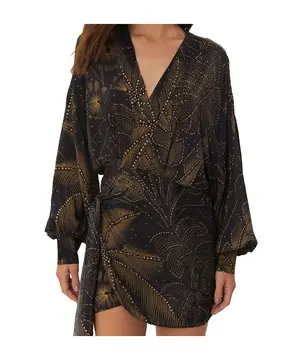 Farm Rio Foliage Wrap Mini Dress