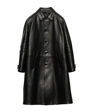 Prada Oversized Leather Coat - Black
