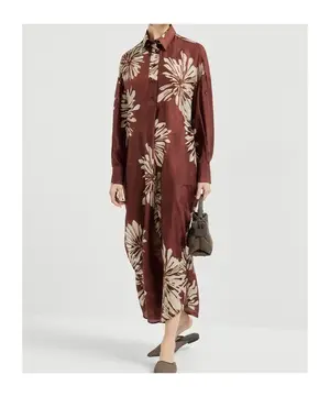 Brunello Cucinelli Bloom-print Monili-detail Maxi Dress