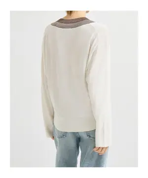 Brunello Cucinelli Striped V-neck Sweater - White