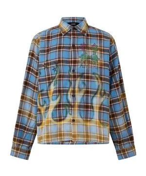 Amiri Plaid Tiedye Flameprint Longsleeve Shirt