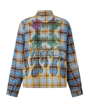 Amiri Plaid Tiedye Flameprint Longsleeve Shirt