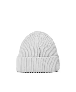 Stone Island Light White Ribbed Knit Beanie