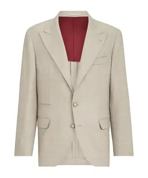 Brunello Cucinelli Mouliné Virgin Wool Twill Deconstructed Blazer With Large Peak Lapels - Stone Gray