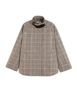 Tommy Hilfiger Plaid Stand-collar Short Jacket With Suede Trim