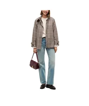 Tommy Hilfiger Plaid Stand-collar Short Jacket With Suede Trim