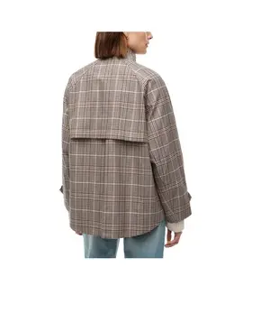 Tommy Hilfiger Plaid Stand-collar Short Jacket With Suede Trim