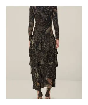 Farm Rio Foliage Tiered Printed Midi Skirt
