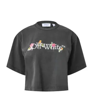 Off-White Floral Letter Print Cropped T-shirt